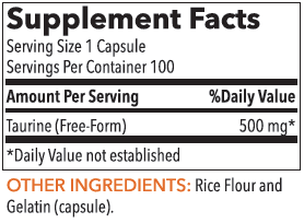 L-Taurine 500 mg 100 Capsules - Physicians Preference Vitamins